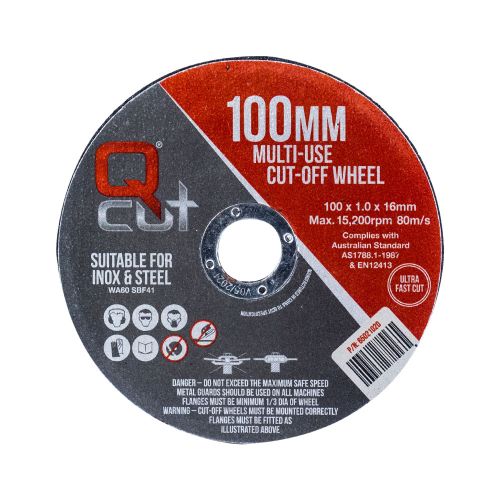 Wheel Cut Off Metal 100 X 1.0 X 16mm 15200rpm Inox
