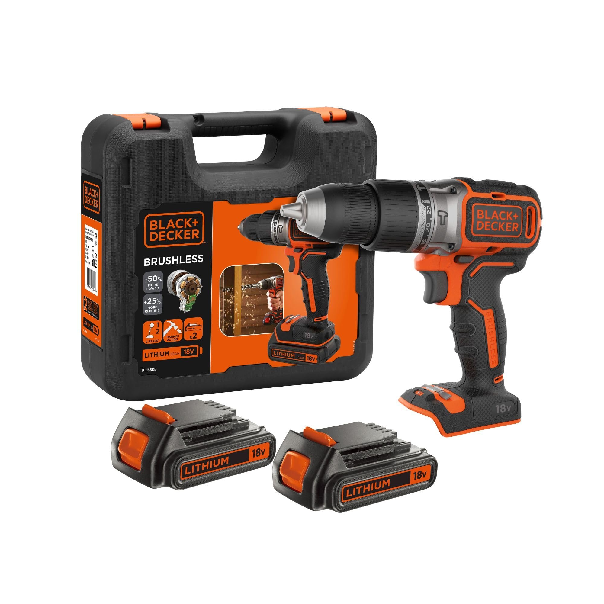 18V BL Hammer Drill 2Batt 400mA Kitbox